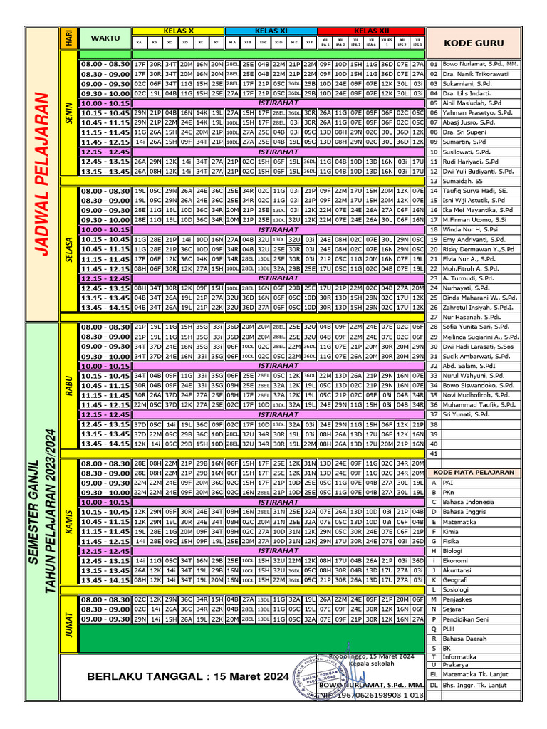 Jadwal Pelajaran Semester Genap 2023 - 2024 Bulan Ramadhan-1 | PDF