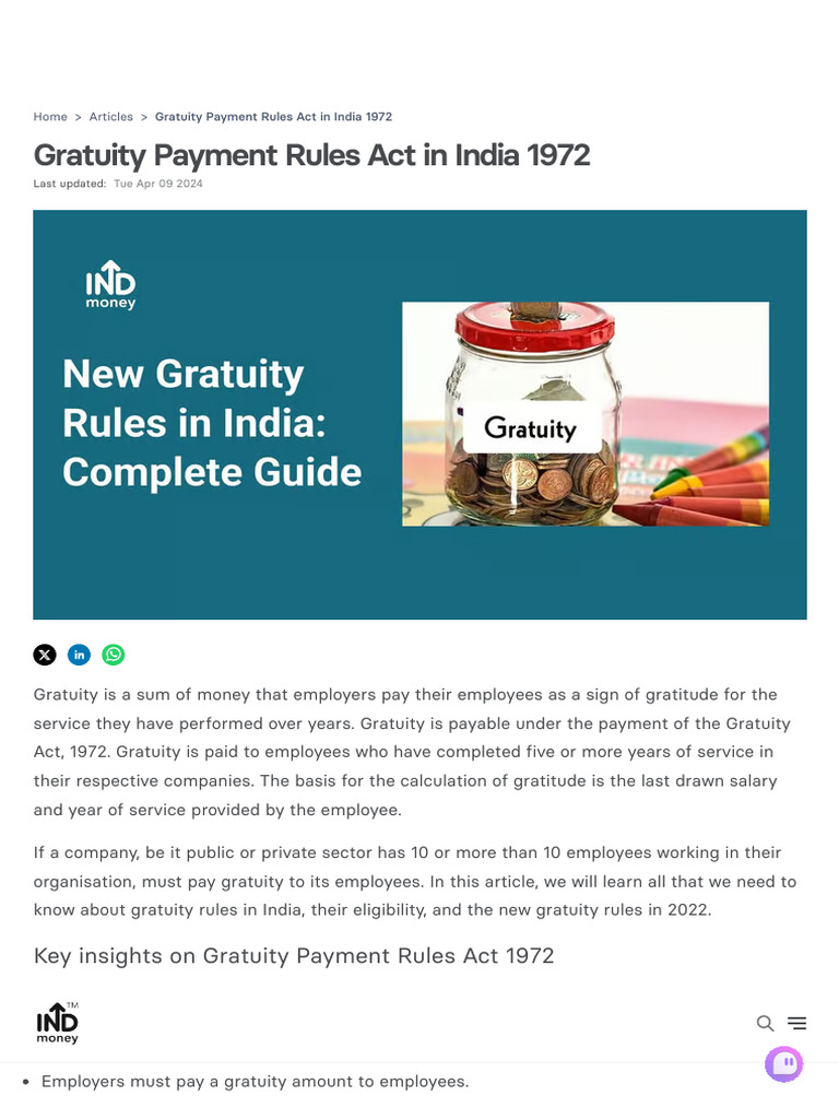 Gratuity Rules Act 1972 - What Is Payment of Gratuity Rules in India 2024 | PDF | Employment ...