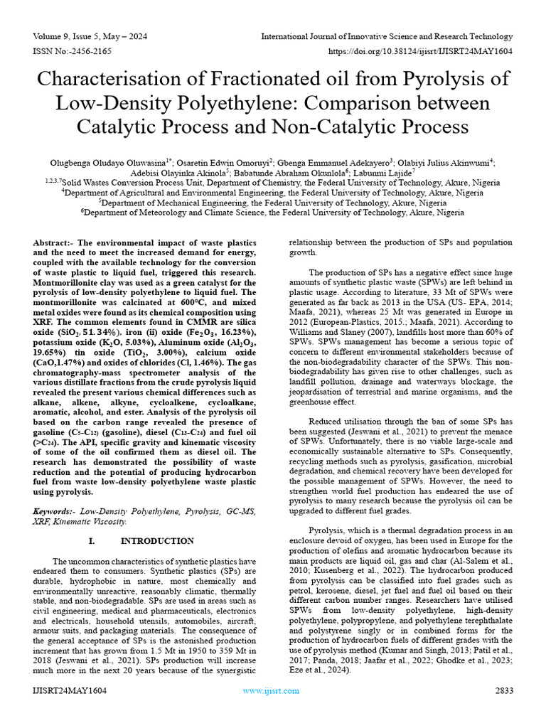 Characterisation of Fractionated Oil From Pyrolysis of Low-Density ...