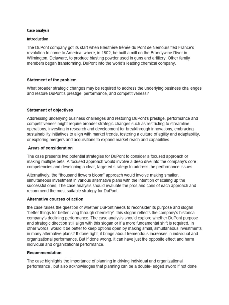Case Analysis | PDF | Du Pont | Analytics
