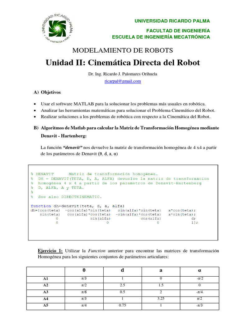 Cinematica Directa Del Robot - Matlab 2023-1 | PDF | Matriz ...