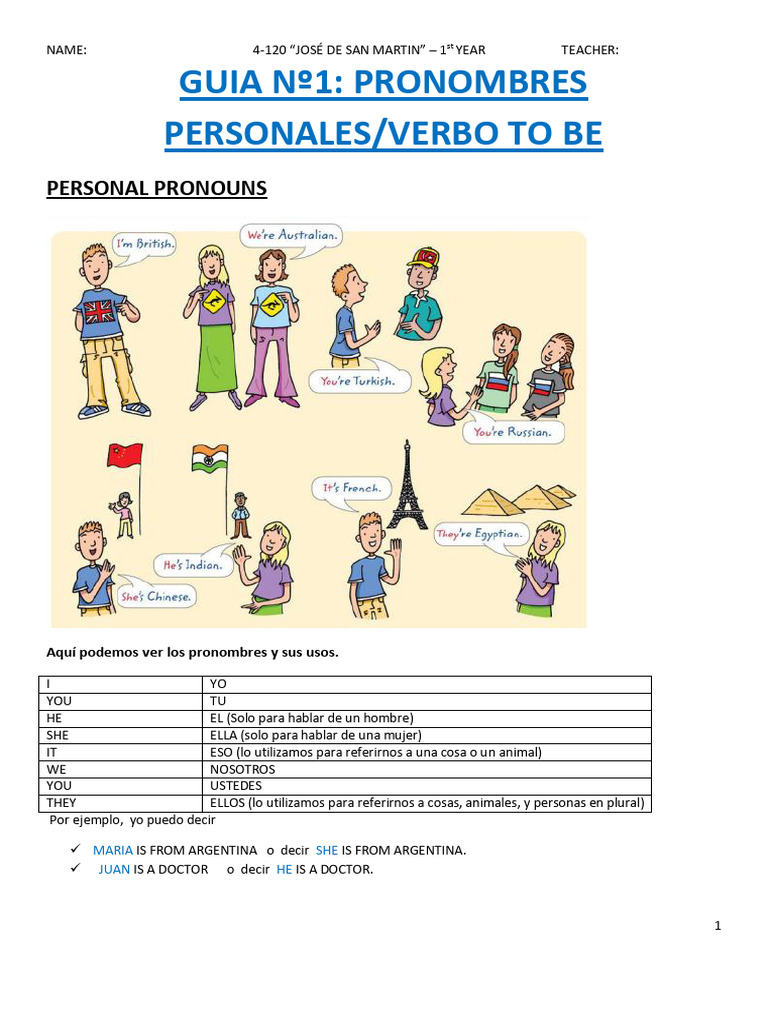 Personal Pronouns and Verb To Be Guide | PDF | Grandparent | Linguistic ...