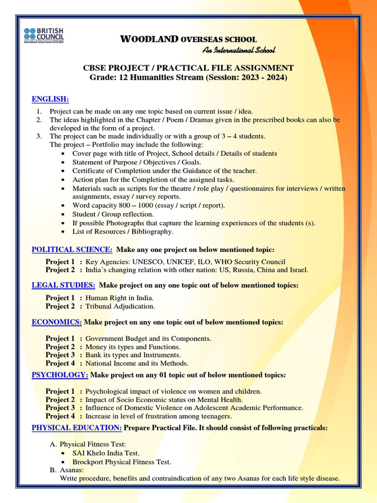 G-12 Humanities Stream CBSE Project and Assignment 2023-2024 | PDF ...