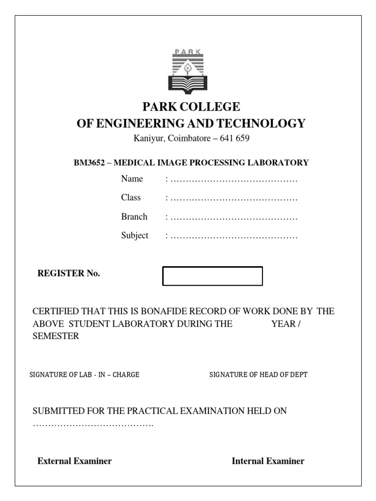 BM3652 Medical Image Processing Lab Manual | PDF | Digital Signal ...