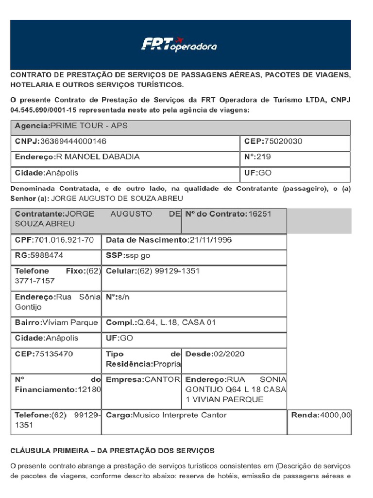 Contrato Viagem | PDF