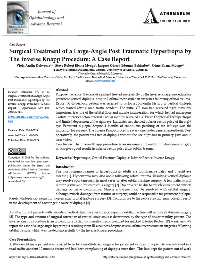 Surgical Treatment of A Large Angle Post Traumatic Hypertropia by The ...