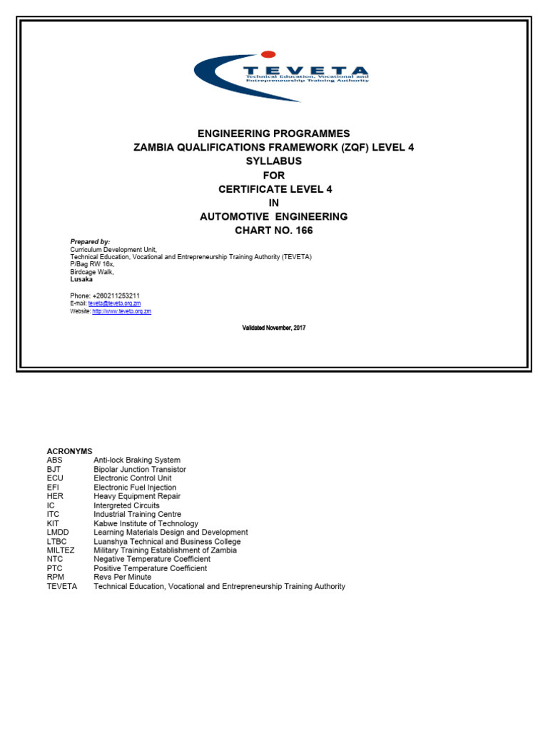 TEVETA Automotive Engineering Syllabus | PDF | Fires | Arithmetic