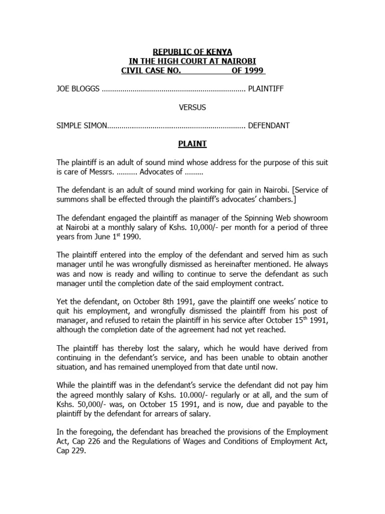 Kenya Employment Dispute Case 1999 | PDF | Lawsuit | Employment