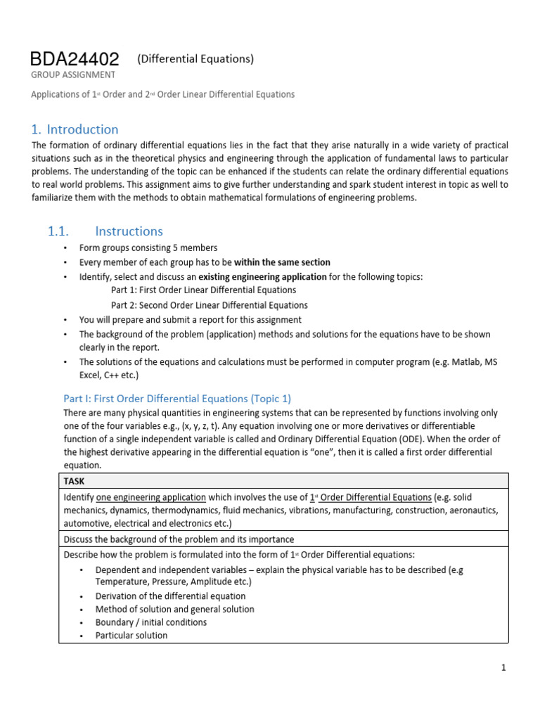 Group Assignment (1) | PDF | Ordinary Differential Equation | Differential Equations