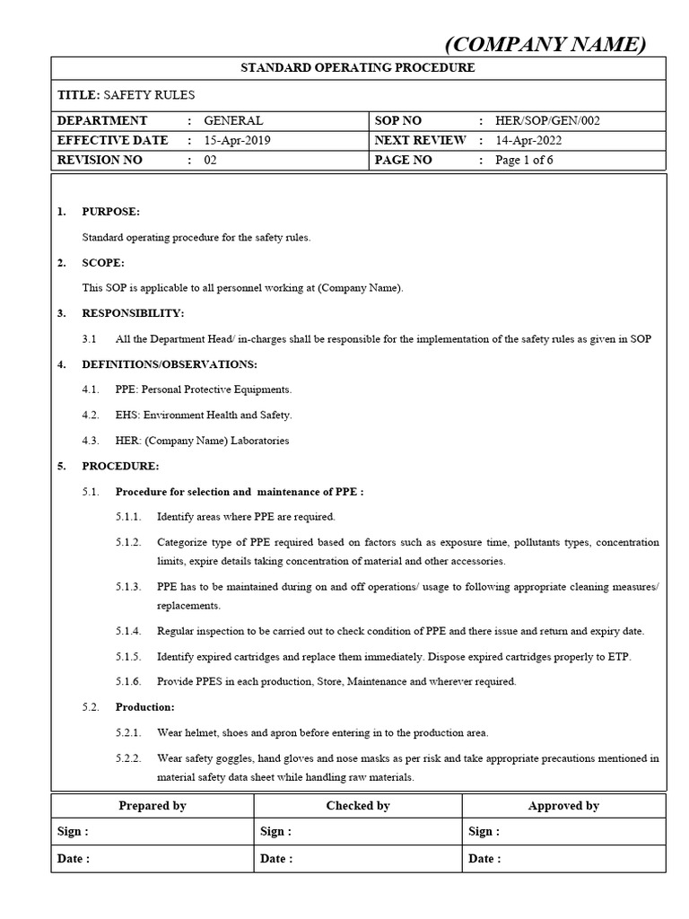 General SOP No. 002 | PDF | Personal Protective Equipment ...