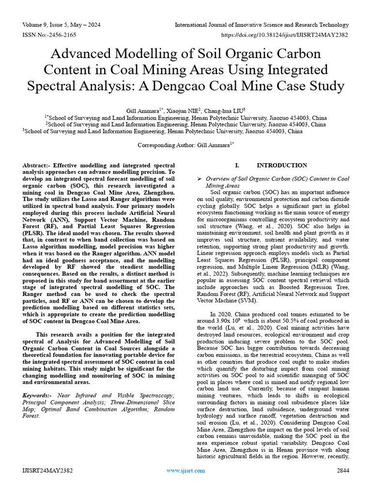 Advanced Modelling of Soil Organic Carbon Content in Coal Mining Areas ...