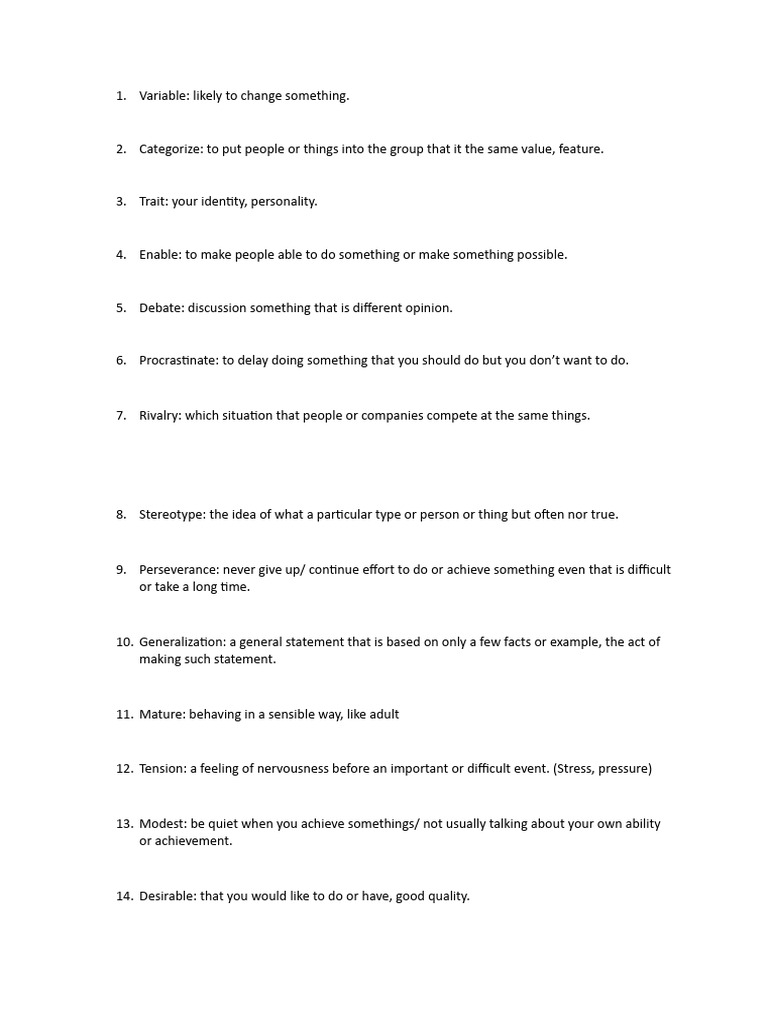 vocabulary | PDF | Psychology | Psychological Concepts