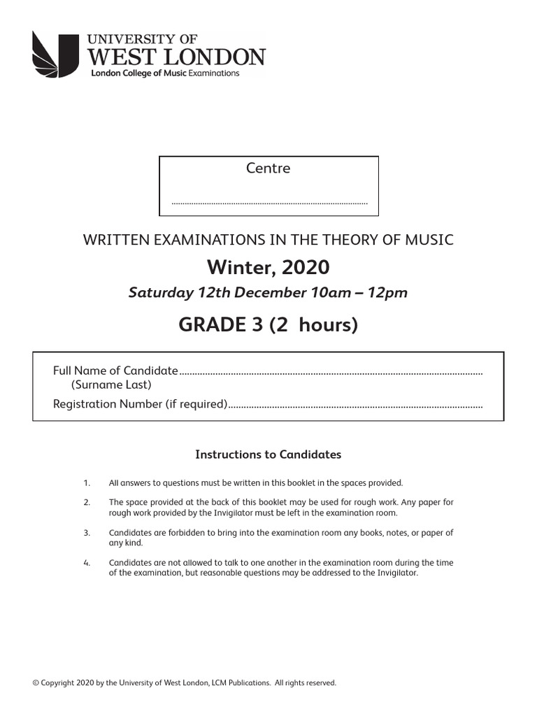 LCM Theory 2020 Winter Grade3 | PDF | Minor Scale | Music Theory