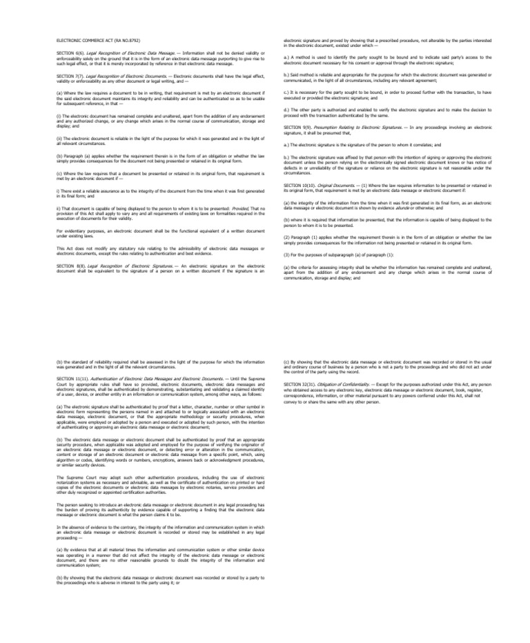 Electronic Commerce Act | PDF | Authentication | Information