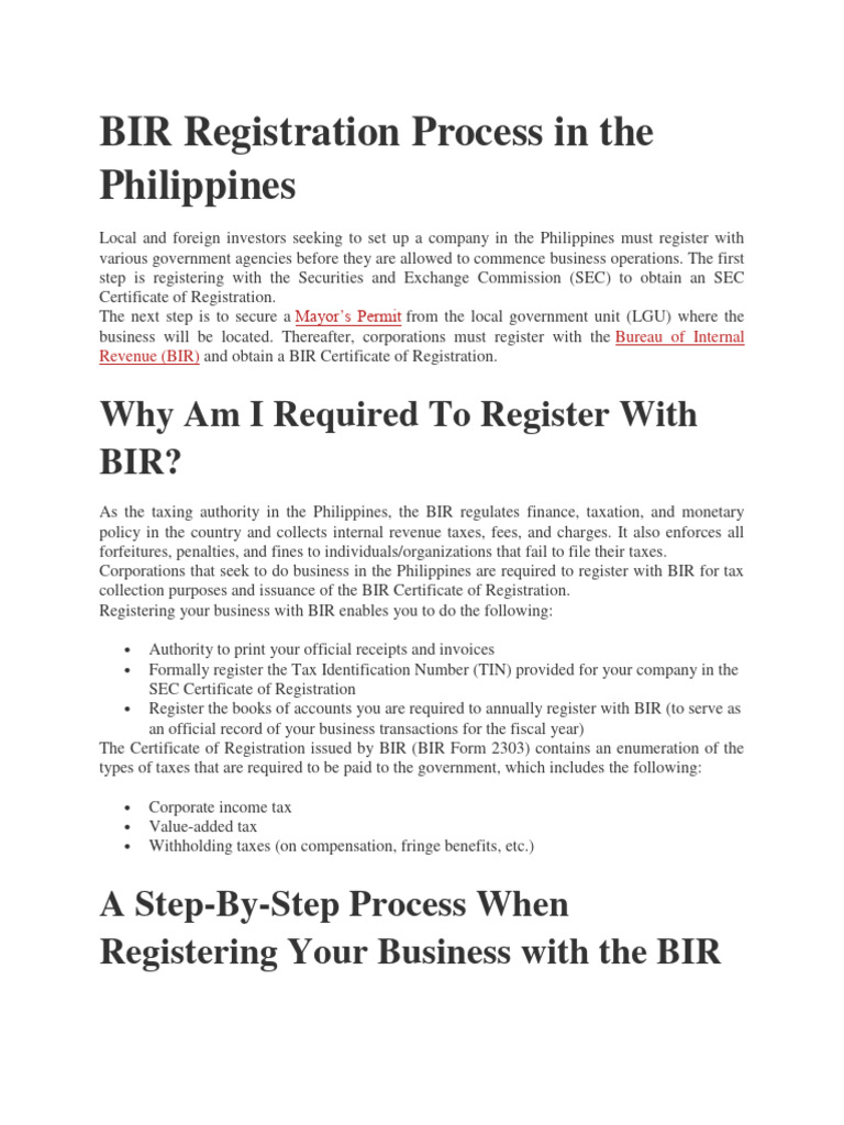 BIR Registration Process in The Philippines | PDF | Taxes | Receipt