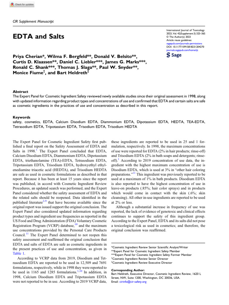 Safety Assessment of Disodium EDTA | Download Free PDF | Ethylenediaminetetraacetic Acid | Cosmetics