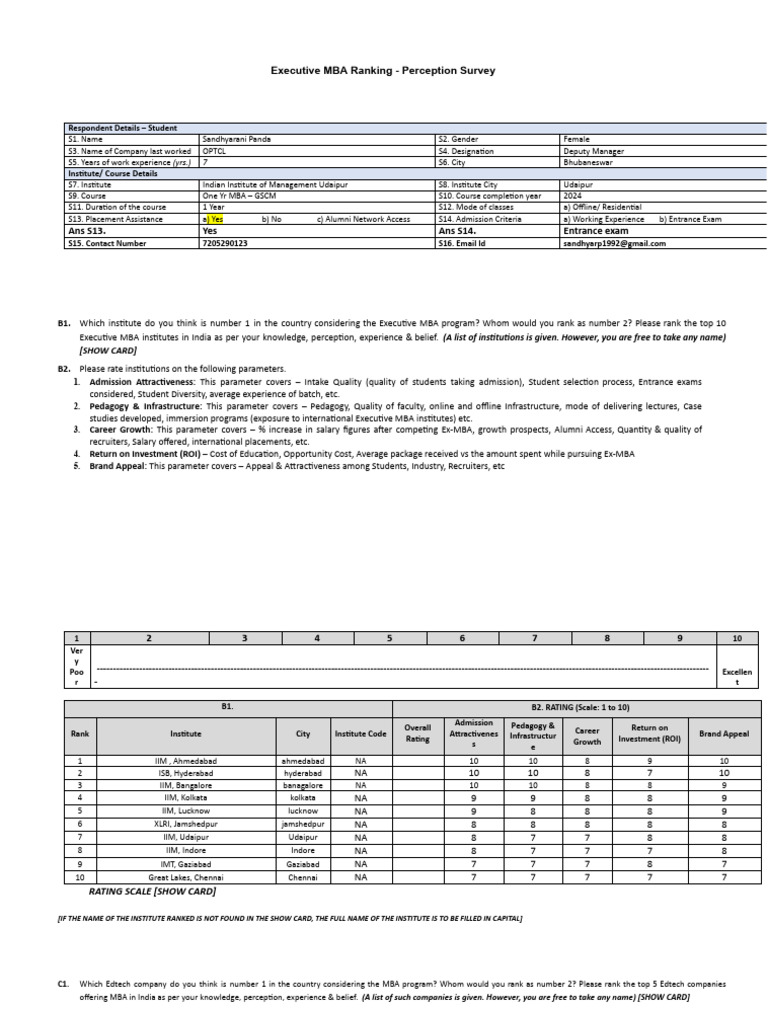 BT MDRA Perceptual Questionnaire - GSCM | PDF | Master Of Business Administration | Learning