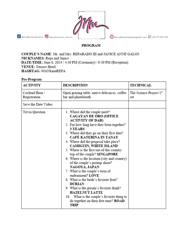 Program For Our Wedding | PDF | Social Conventions | Wedding Ceremony ...