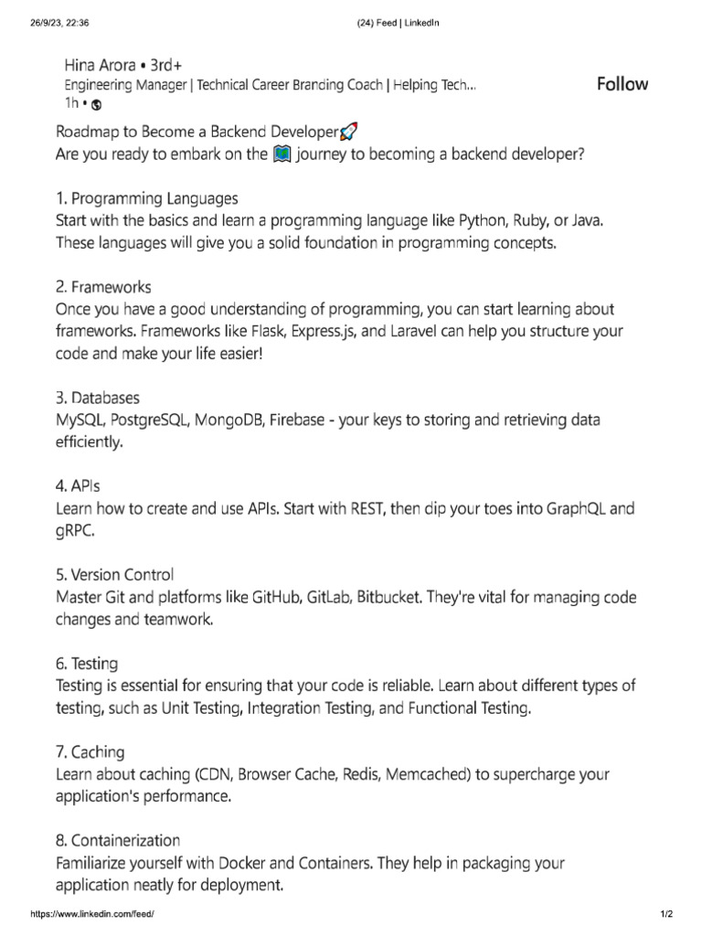 Roadmap To Become Backend Developer | PDF