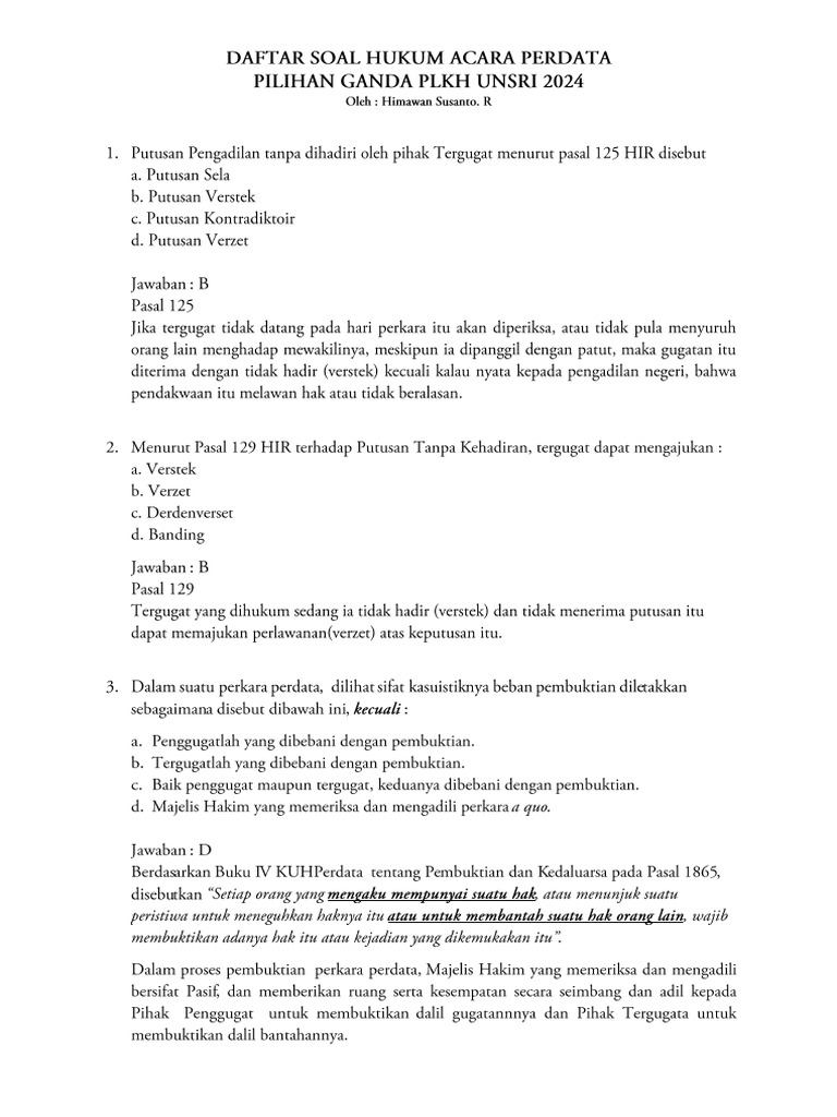Daftar Soal Hukum Acara Perdata | PDF