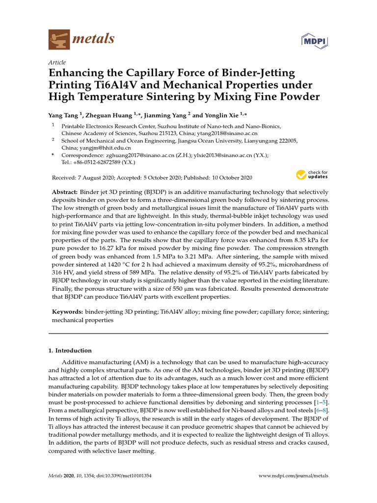 Enhancing The Capillary Force of Binder-Jetting Printing Ti6Al4V and ...
