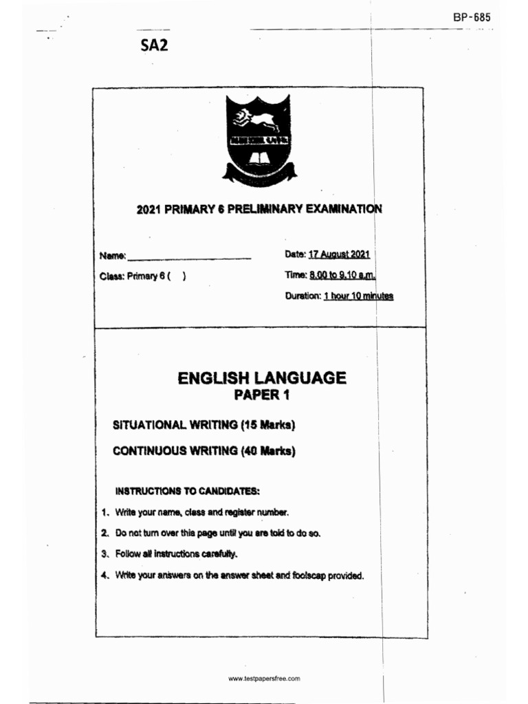 P6 English 2021 SA2 Tao Nan | PDF