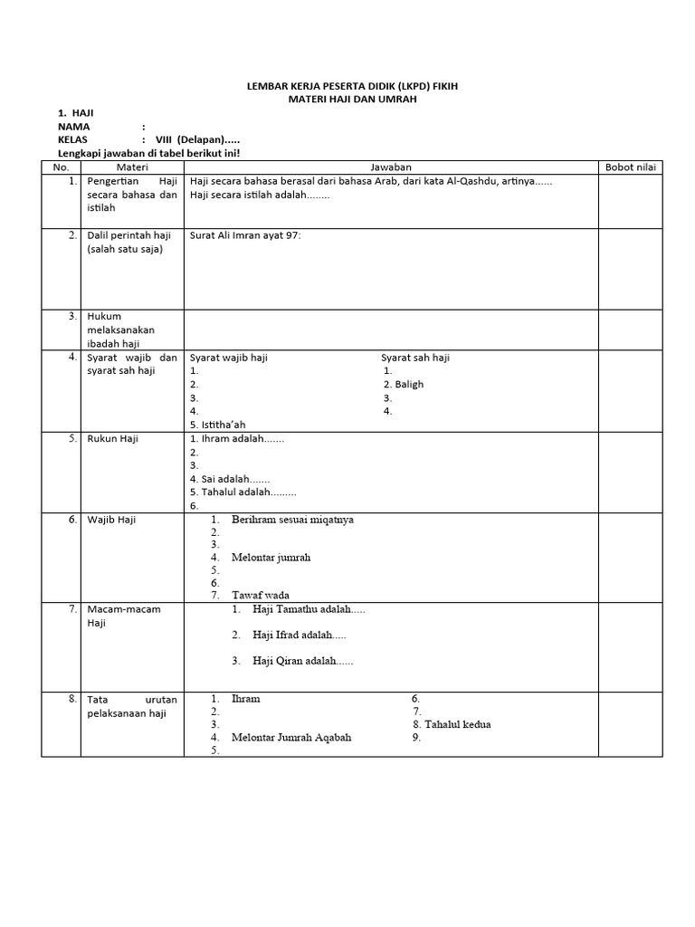 LKPD FIKIH 8 GNP 2 Haji | PDF