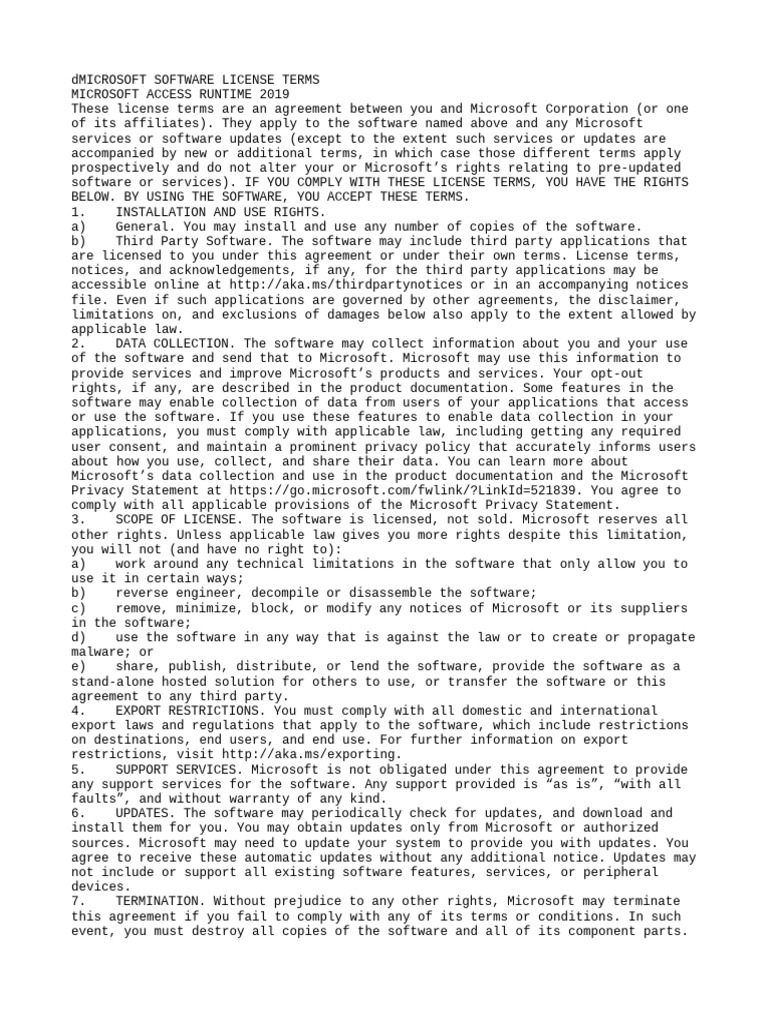 AccessRuntime2020 Eula | PDF | Damages | Software