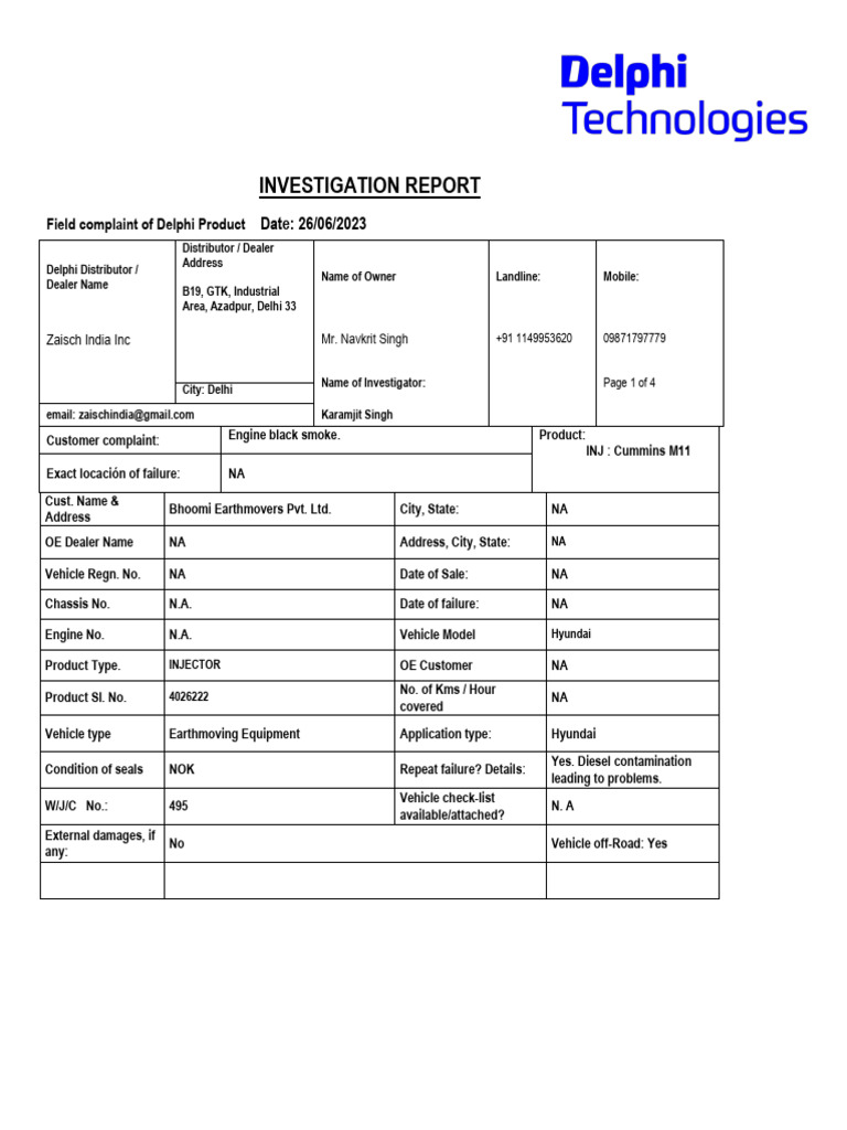 Investigation Report Bhoomi | PDF | Diesel Engine | Vehicles
