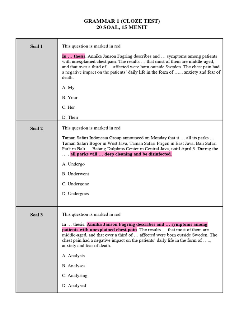 Soal Grammar 1 (Close Test) | PDF