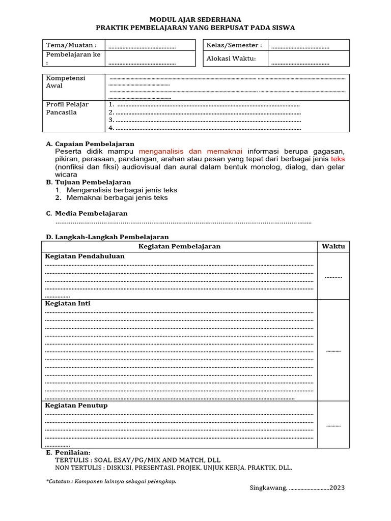 MODUL AJAR Sederhana | PDF