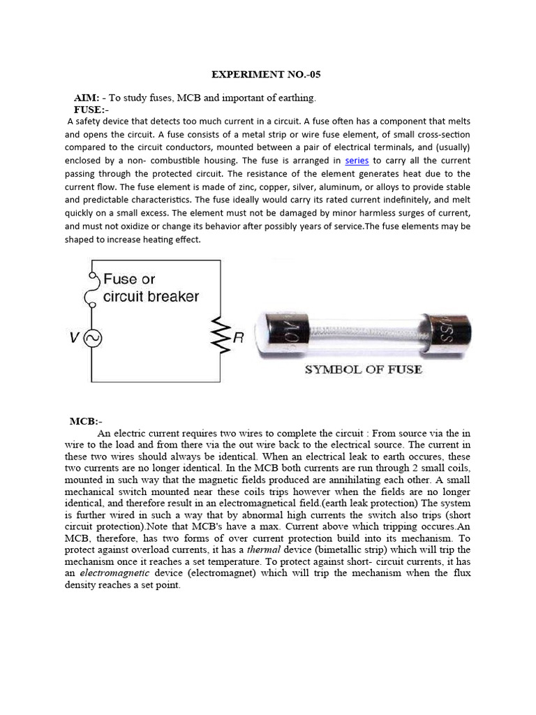 EXPERIMENT No 05 | PDF | Fuse (Electrical) | Electric Current