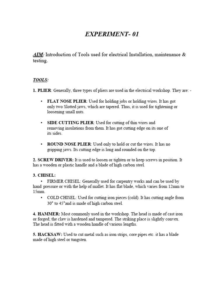 EXPERIMENT- 01 | PDF | Electrical Wiring | Wire