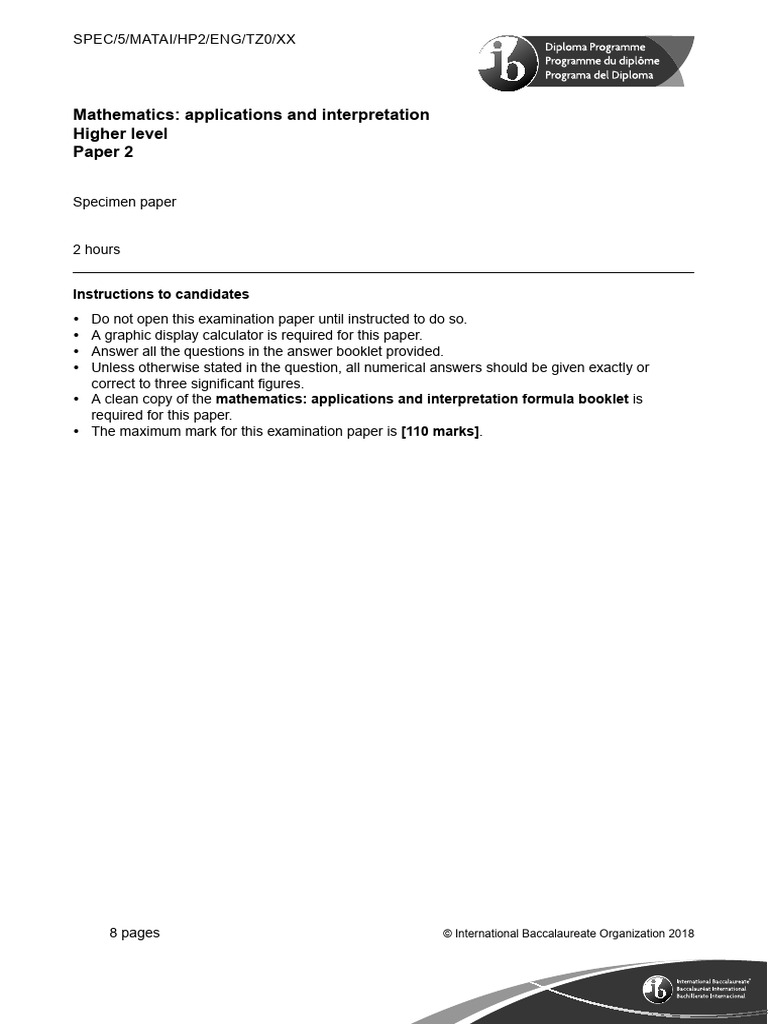 Mathematics - Applications and Interpretation Higher Level Paper 2 - SP ...