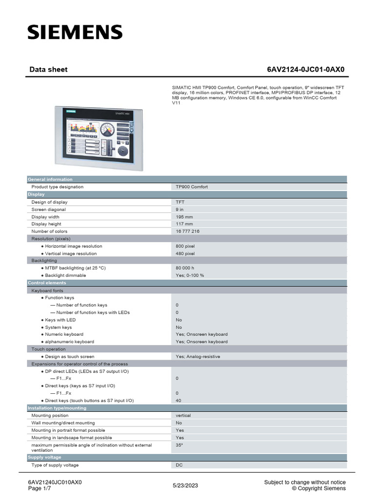 TP900 6AV21240JC010AX0 - Datasheet - en | PDF | Usb Flash Drive ...