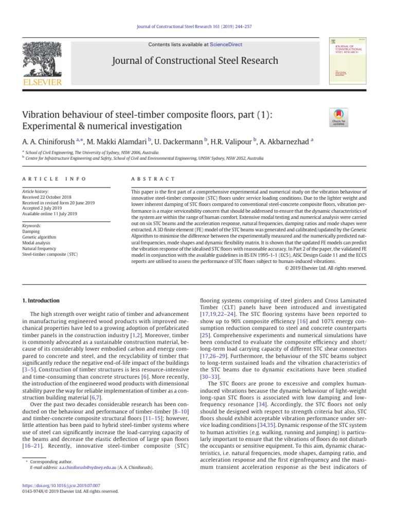 Chiniforush AA2019-Vibration Behaviour of Steel-Timber Composite Floors ... Chiniforush AA2019-Vibration Behaviour of Steel-Timber Composite Floors ...