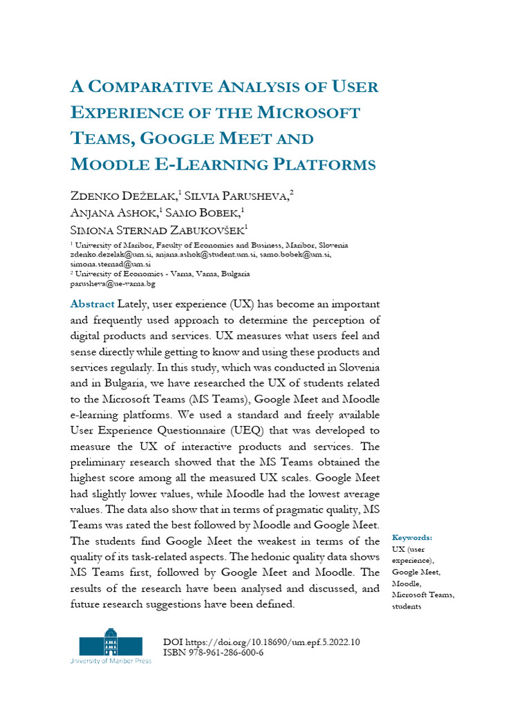 User Experience Comparison: MS Teams, Google Meet, Moodle | PDF | User ...