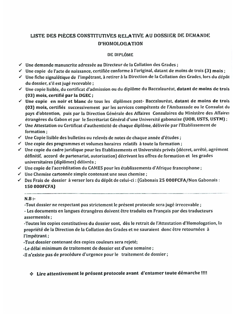 Liste Des Pièces Constitutives Relatives Au Dossier de Demande D'homologation | PDF