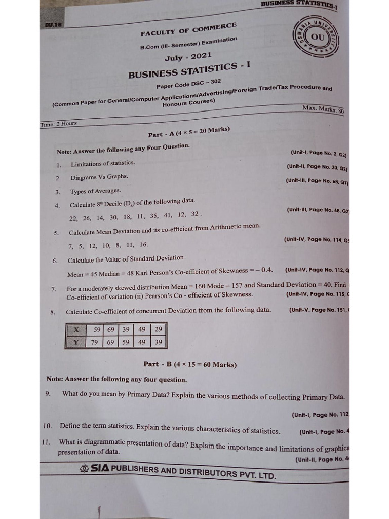 Business Statistics 1 3rd Sem | PDF