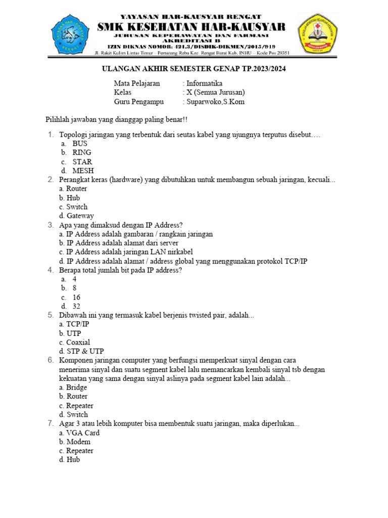 Soal Informatika Genap 2024 | PDF