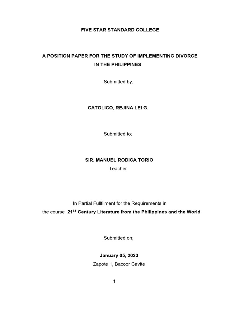 Position Paper 1 | PDF | Divorce | Marriage