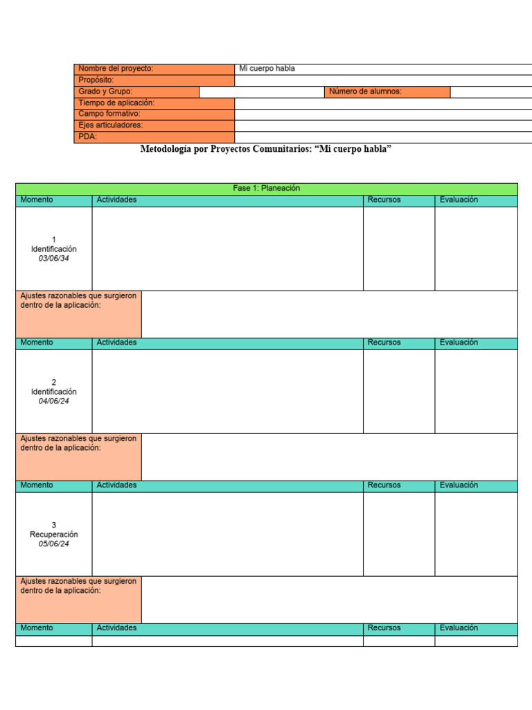 Formato de Planeación Por Proyectos Comunitarios Alison VM | PDF