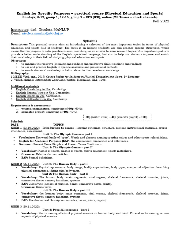Syllabus - ESP - EFS (IFR), GR. 1 and 2. 2022-2023 | PDF | Joint | English Language