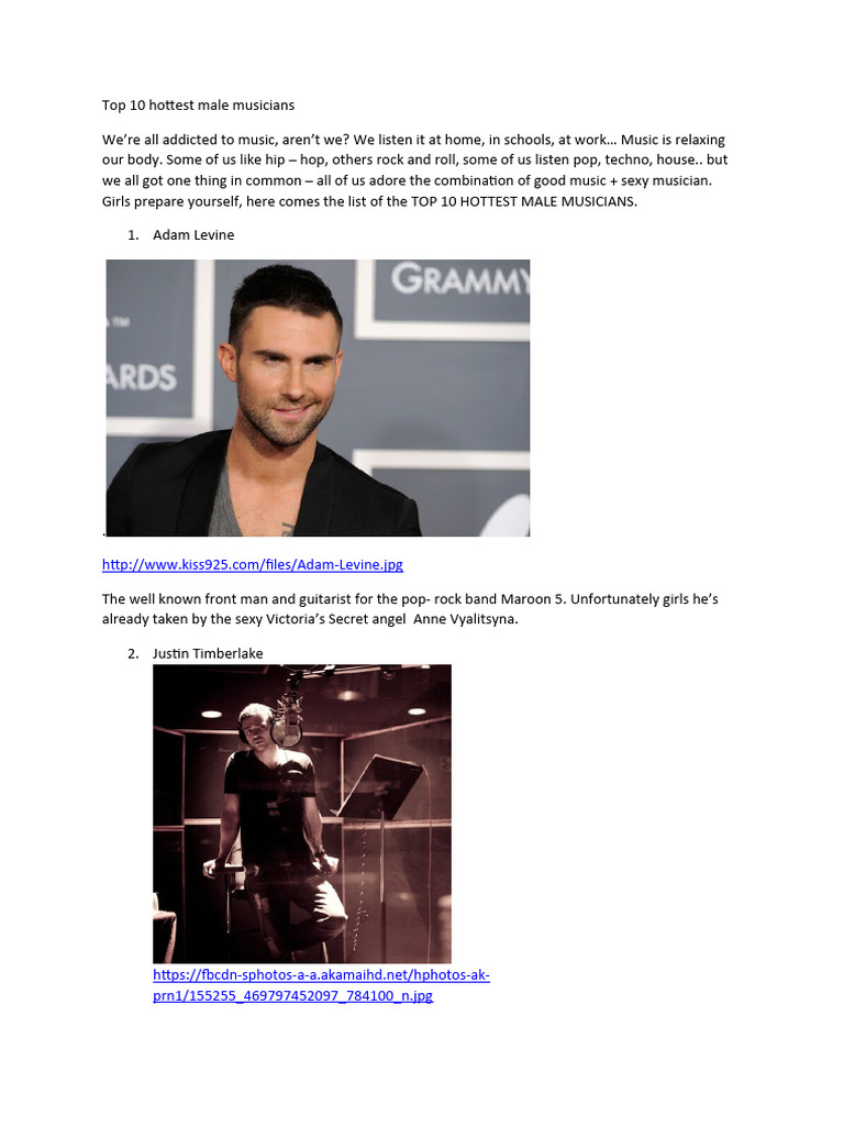 Top 10 Hottest Male Musicians | PDF | Sound Recording
