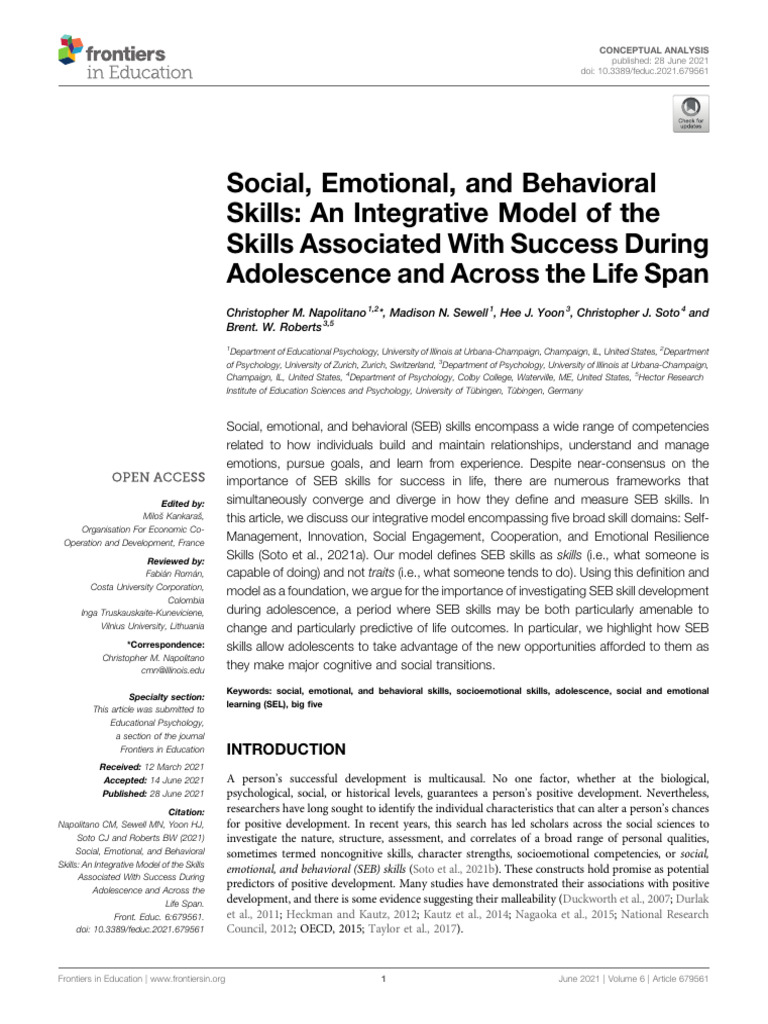 Social_Emotional_and_Behavioral_Skills_An_Integrat | PDF | Adolescence ...