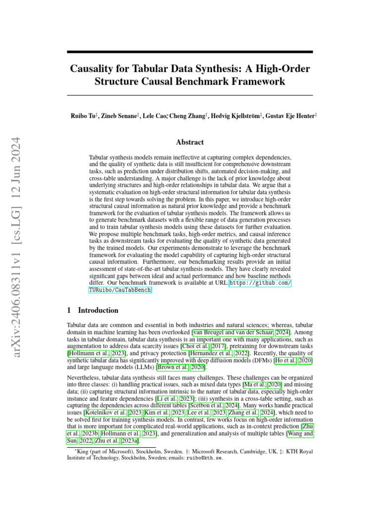 Causality For Tabular Data Synthesis: A High-Order Structure Causal Benchmark Framework | PDF ...