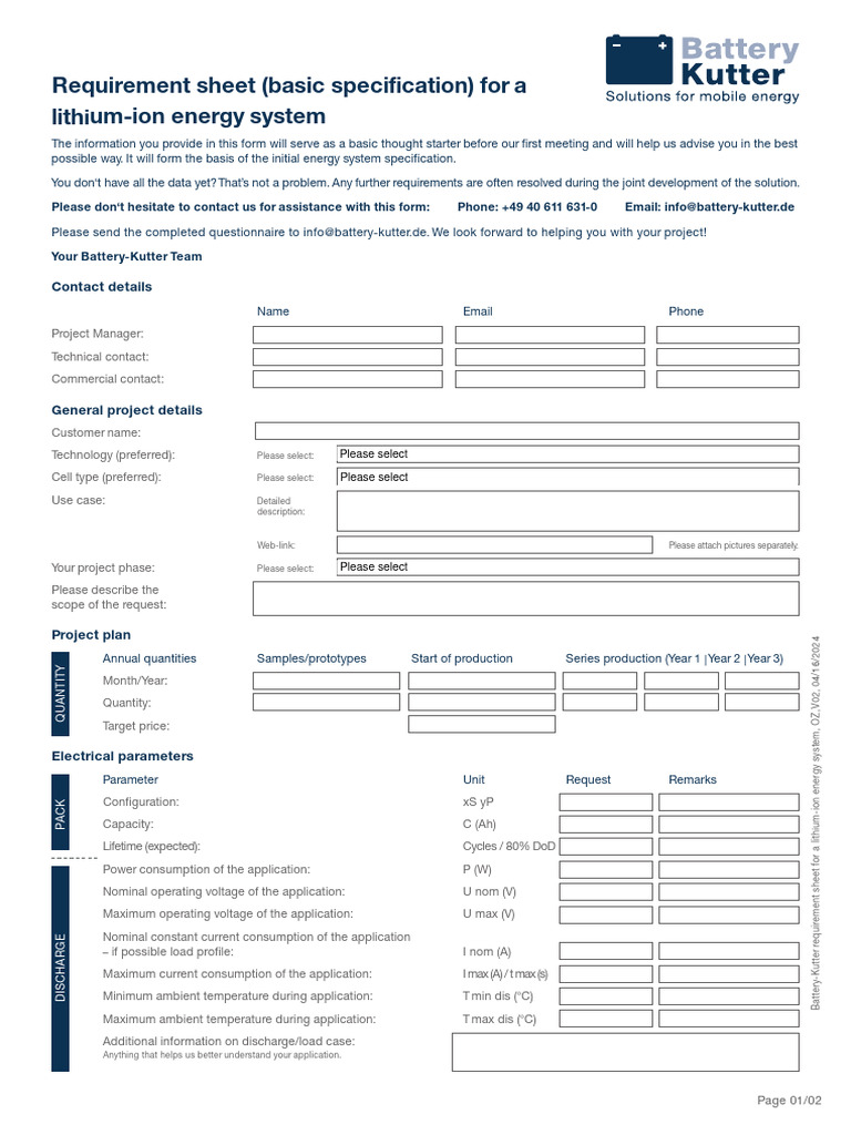 Battery-Kutter Requirement Sheet-Lithium-Ion Energy System | PDF ...