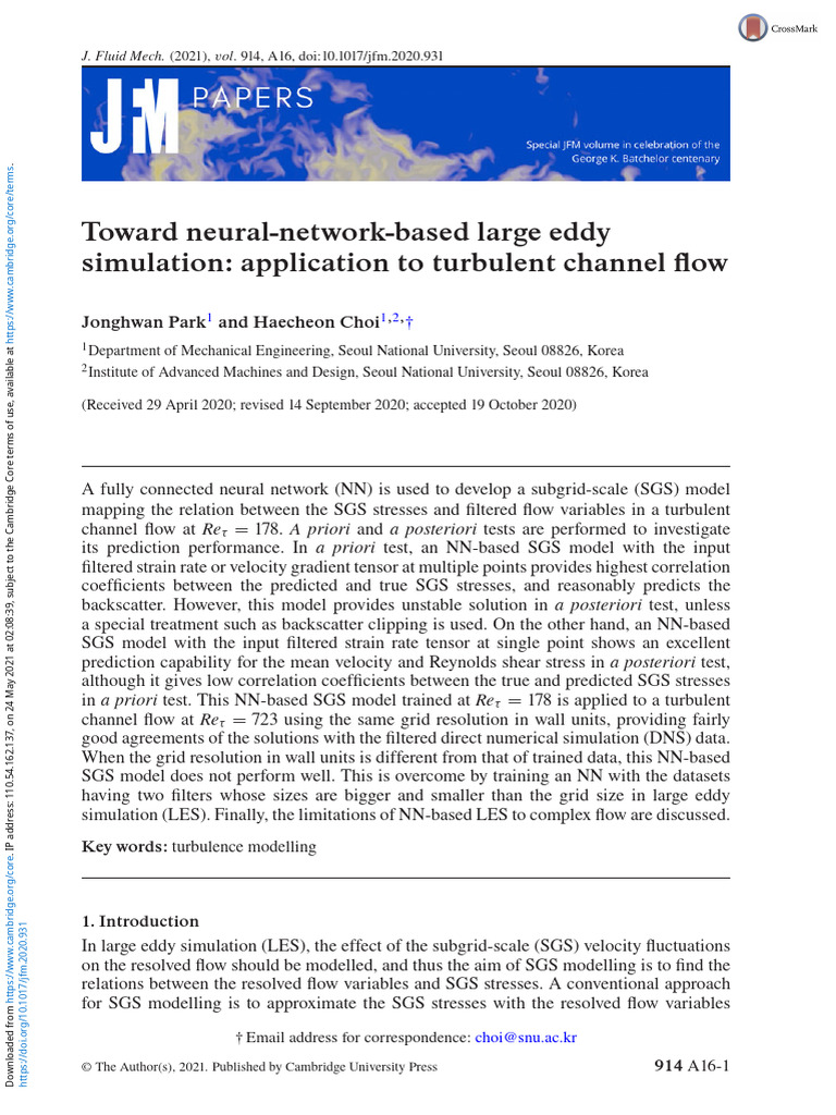 Toward Neural-Network-Based Large Eddy Simulation Application To Turbulent Channel Flow | PDF ...