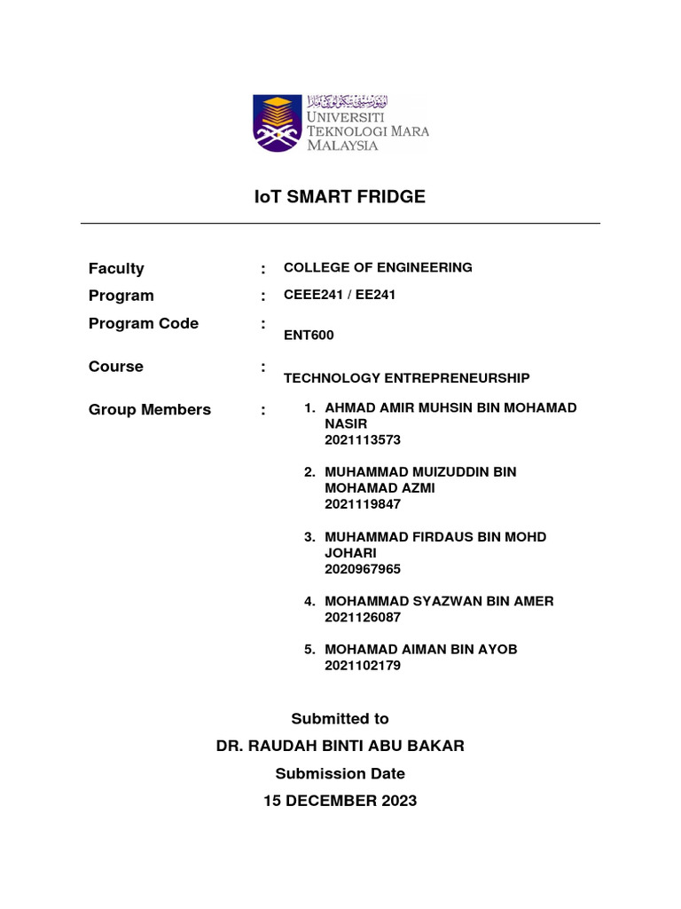 Ent600 Group Assignment Ceee241c8a | PDF | Internet Of Things | Refrigerator