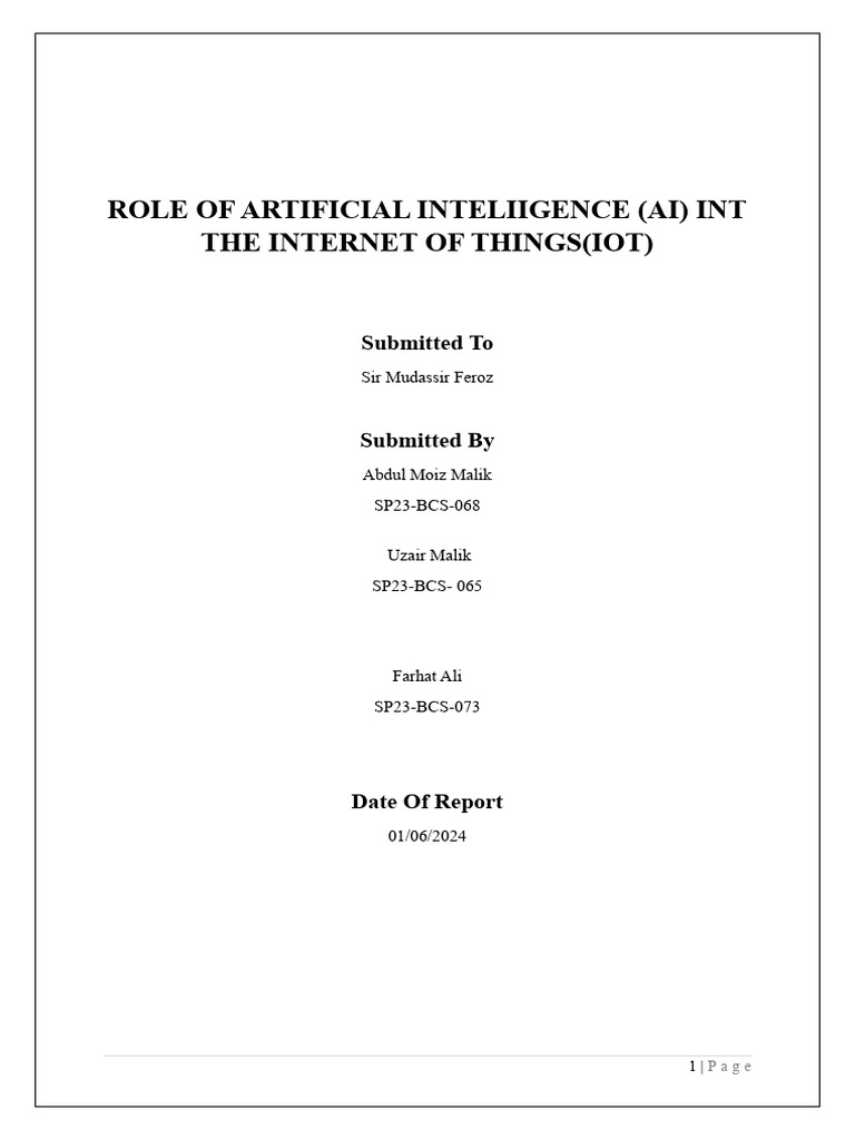 Artificial Inteliigence and Iot | PDF | Internet Of Things | Artificial Intelligence